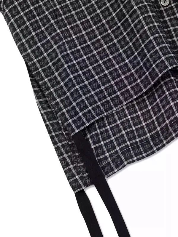 STUDIO TOMBOY Check-pattern Hooded Shirt With Drawstring And Tie-fastening Side Slits