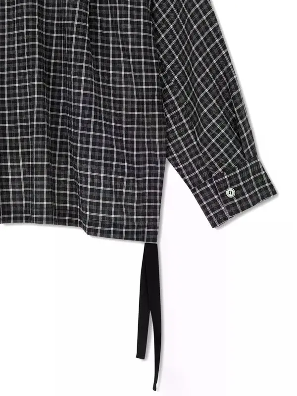 STUDIO TOMBOY Check-pattern Hooded Shirt With Drawstring And Tie-fastening Side Slits