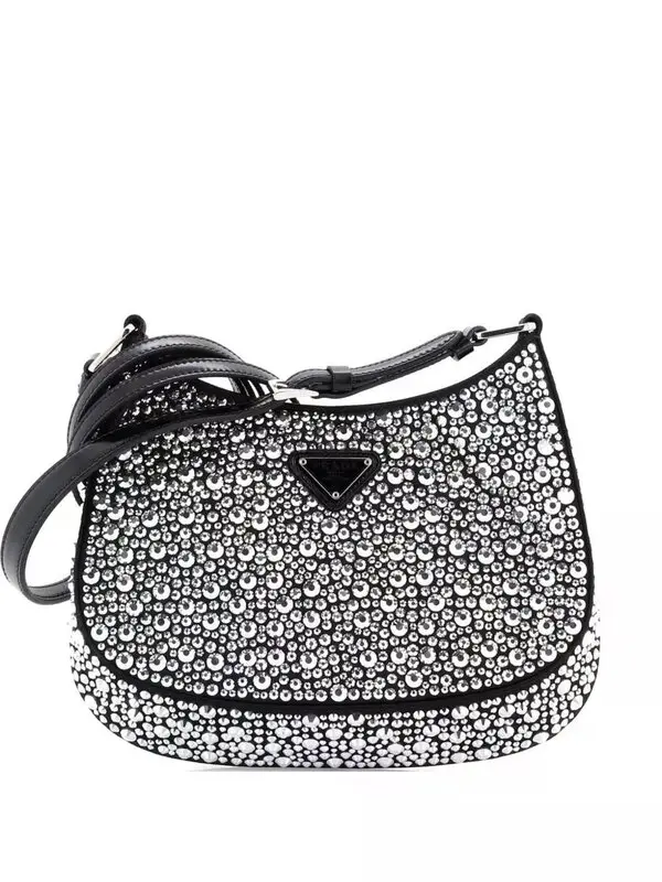 Prada Cleo Shoulder Bag Crystal Embellished Satin Small Crossbody Bag - Black