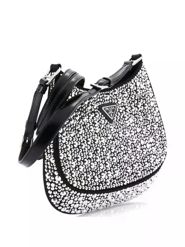 Prada Cleo Shoulder Bag Crystal Embellished Satin Small Crossbody Bag - Black
