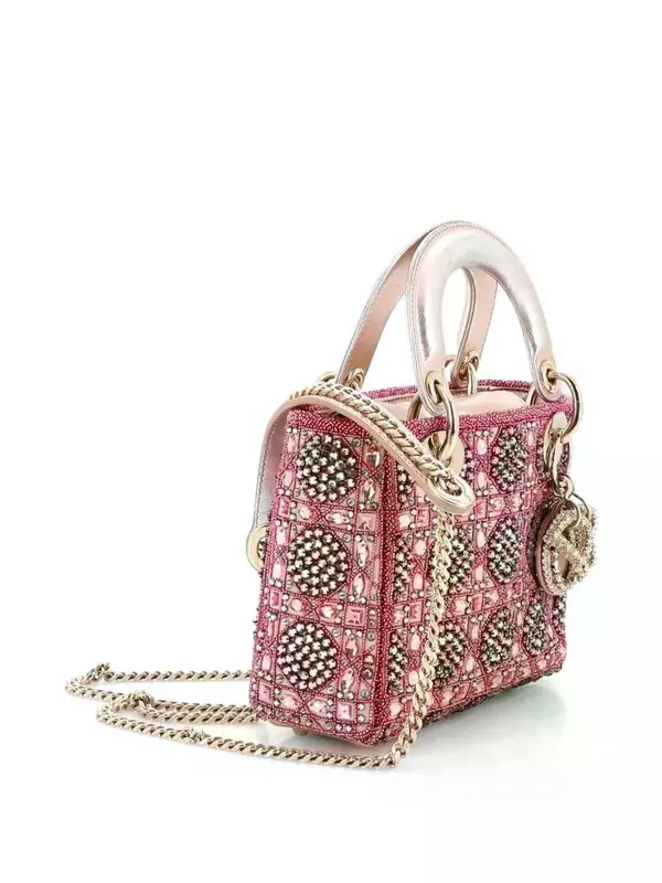 Dior Lady Beaded Satin Mini Satchel - Metallic