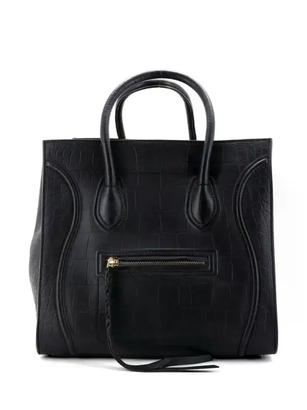 Celine Crocodile Embossed Leather Medium Tote Bag - Black