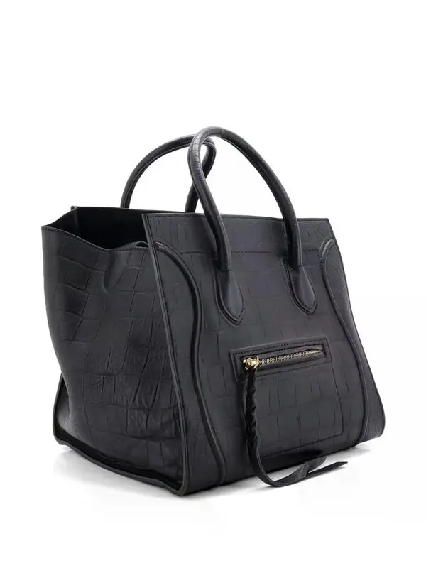 Celine Crocodile Embossed Leather Medium Tote Bag - Black