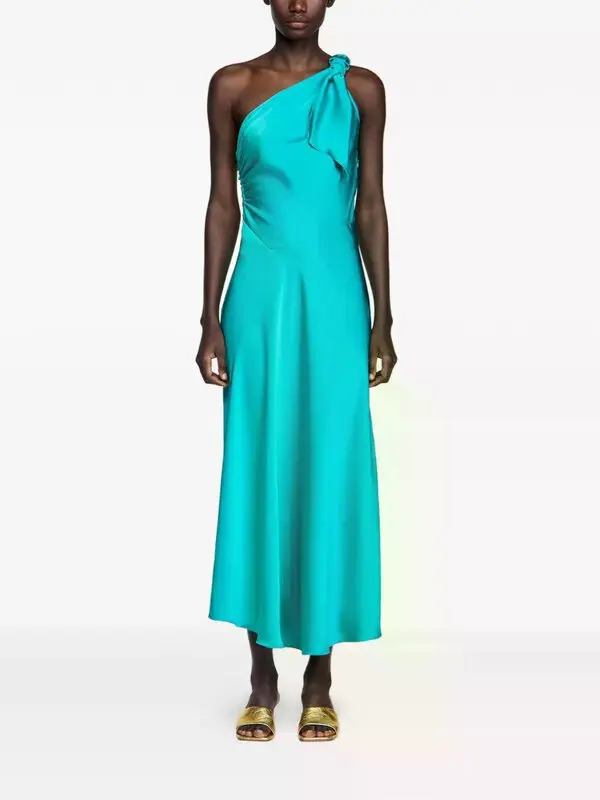 Sandro One-shoulder Midi Dress With Knotted Detail - Blue