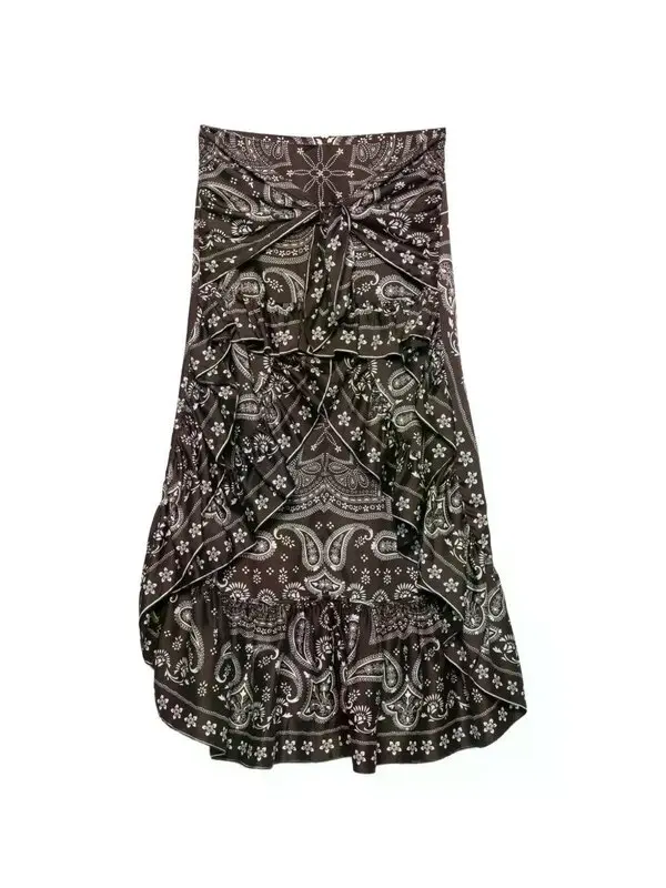 Sandro Asymmetrical Paisley-print Ruffled Skirt - Brown