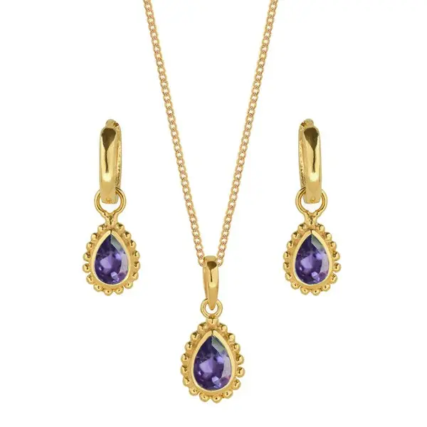 CHARLOTTE'S WEB JEWELLERY Amethyst Birthstone Necklace And Earring Set - Purple/gold