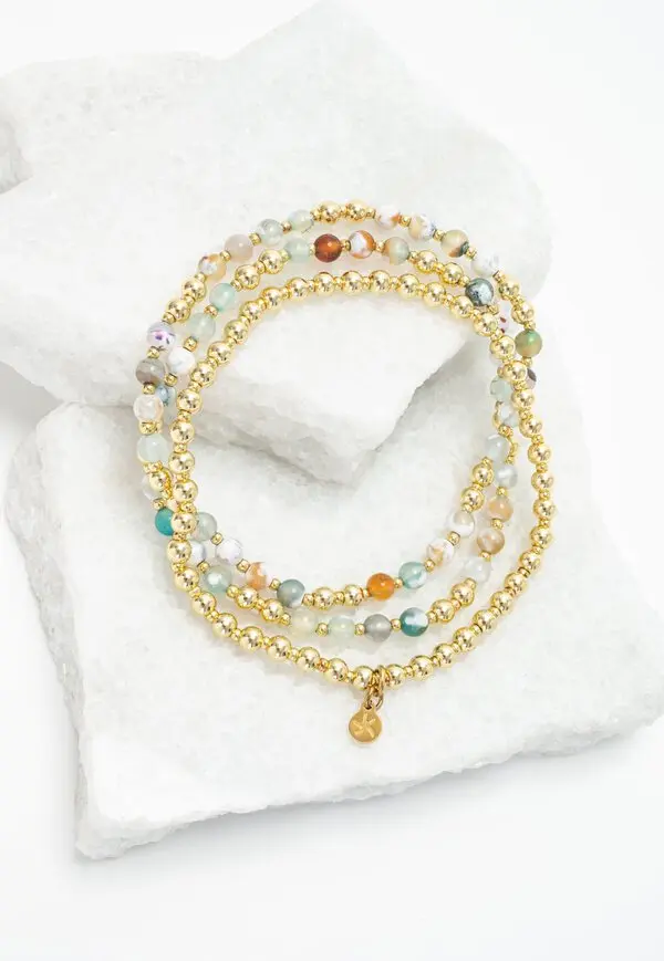 STARFISH PROJECT Beaded Bracelet Set With Agate And -plated Beads - Gold