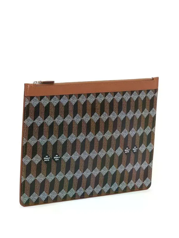 AU DEPART Geometric Print Leather Trim Clutch Bag
