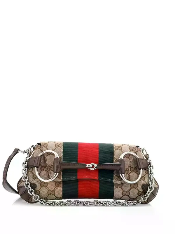 Gucci Horsebit Nm Web Chain Clutch Gg Canvas Small Shoulder Bag