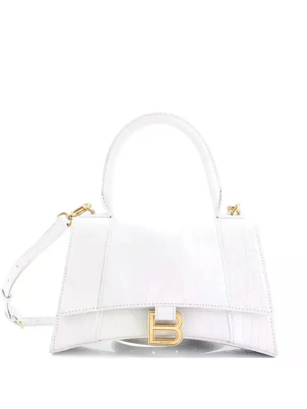 Balenciaga Hourglass Top Handle Bag Crocodile Embossed Leather Small Crossbody Bag - White