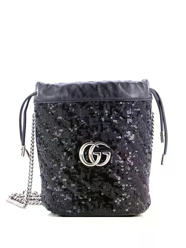 Gucci Gg Marmont Sequined Mini Bucket Bag - Black