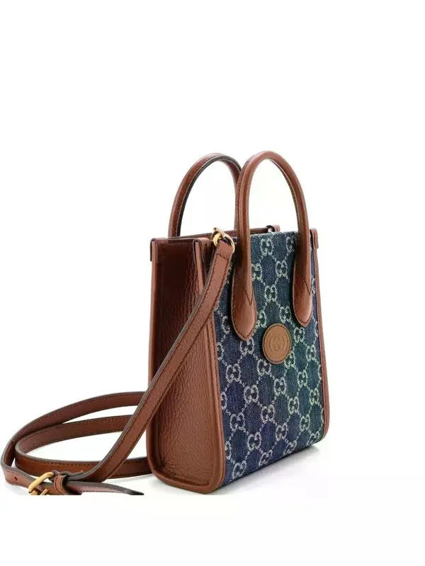 Gucci Interlocking G Patch Tote Gg Denim Mini Satchel - Blue