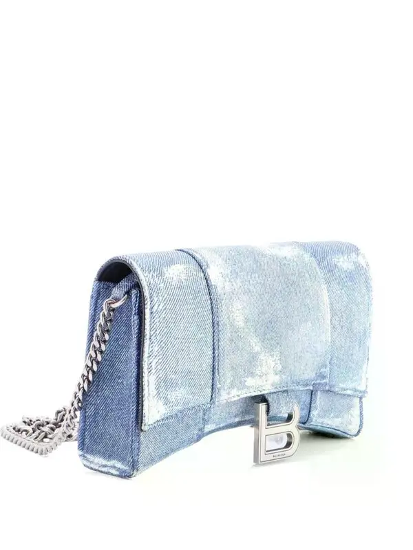Balenciaga Hourglass Chain Wallet Denim Printed Leather Shoulder Bag - Blue