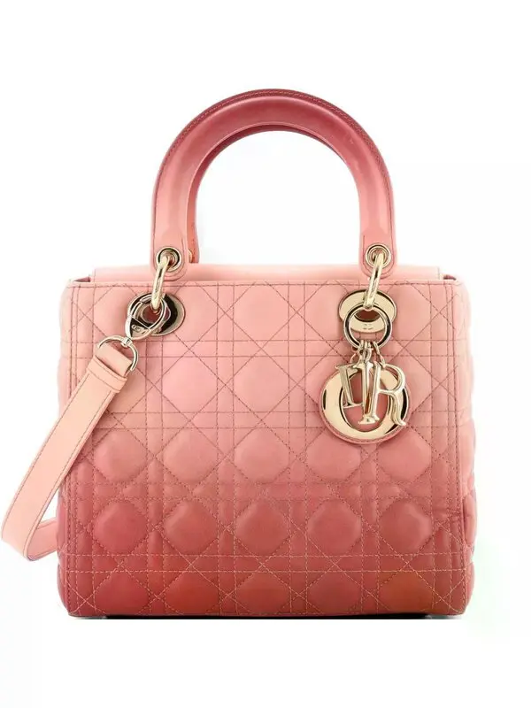 Dior Lady Cannage Quilt Lambskin Medium Satchel - Pink