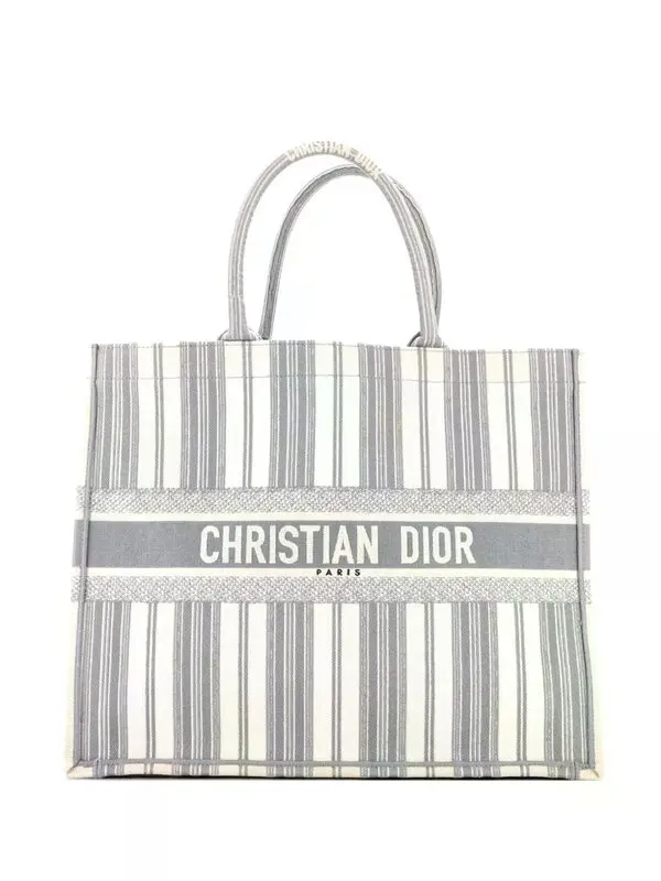 Dior Book Bayadere Stripe Embroidered Canvas Large Tote Bag
