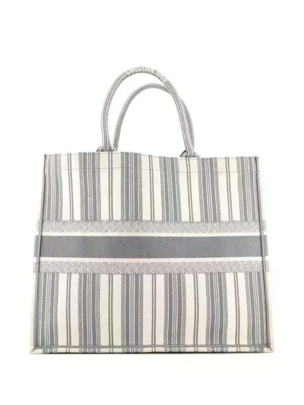 Dior Book Bayadere Stripe Embroidered Canvas Large Tote Bag