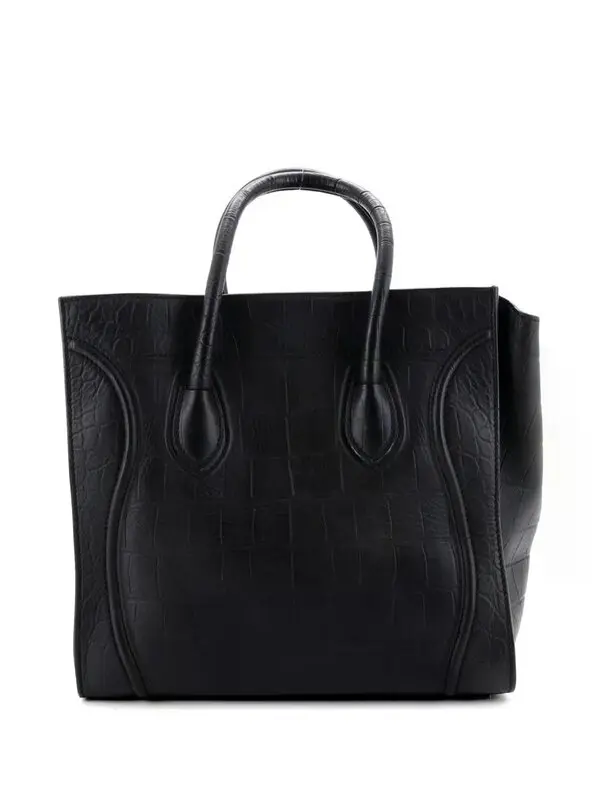 Celine Phantom Bag Crocodile Embossed Leather Medium Tote Bag - Black