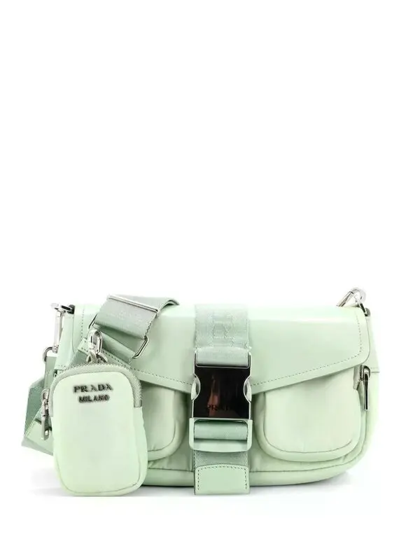 Prada Spazzolato Leather And Tessuto Crossbody Bag With Buckle - Green