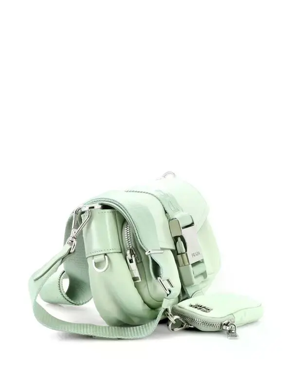 Prada Spazzolato Leather And Tessuto Crossbody Bag With Buckle - Green