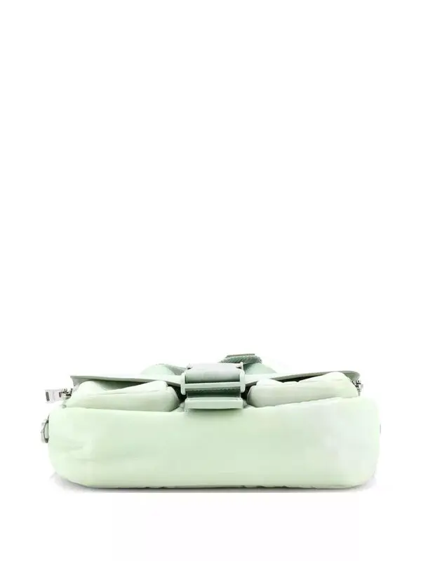 Prada Spazzolato Leather And Tessuto Crossbody Bag With Buckle - Green