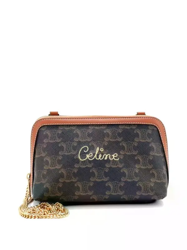 Celine Embroidered Triomphe Coated Canvas Shoulder Bag - Brown