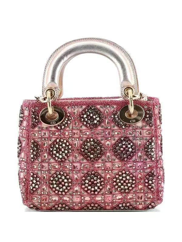 Dior Lady Beaded Satin Mini Satchel With Chain Strap - Metallic