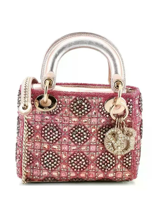 Dior Lady Beaded Satin Mini Satchel With Chain Strap - Metallic