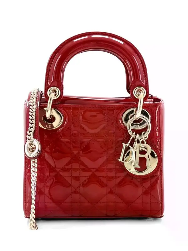 Dior Lady Chain Bag Cannage Quilt Patent Mini Satchel - Red