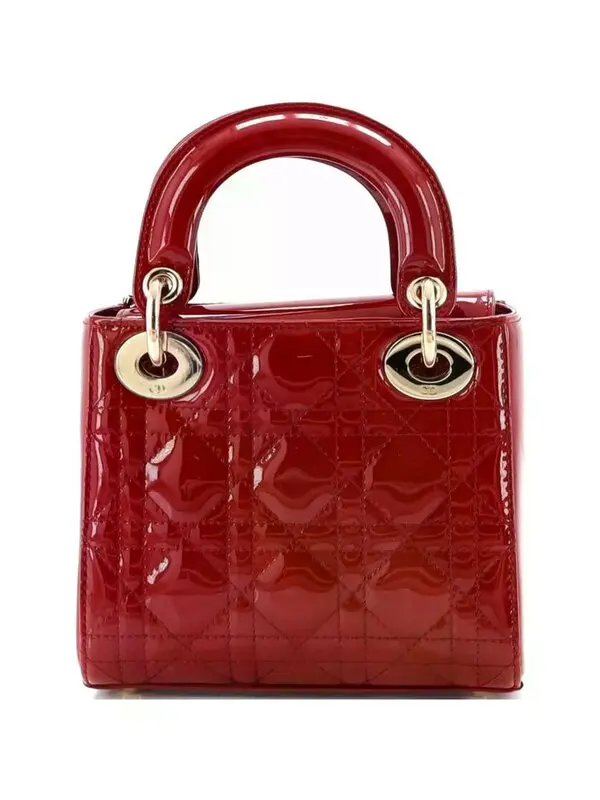 Dior Lady Chain Bag Cannage Quilt Patent Mini Satchel - Red
