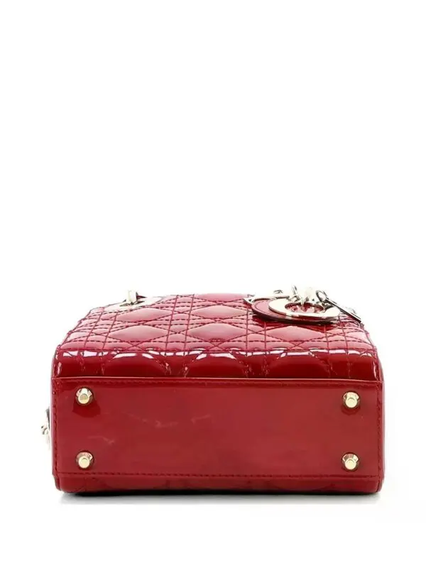 Dior Lady Chain Bag Cannage Quilt Patent Mini Satchel - Red