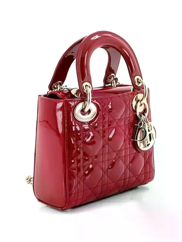 Dior Lady Chain Bag Cannage Quilt Patent Mini Satchel - Red