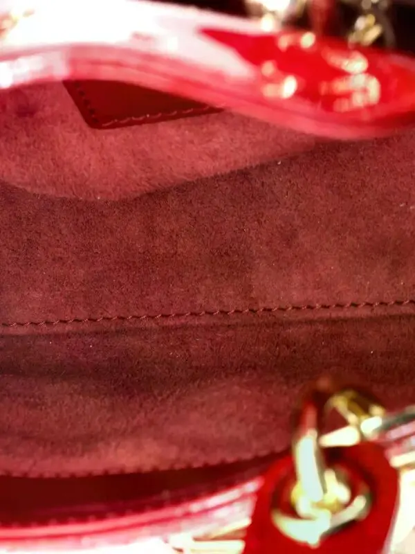 Dior Lady Chain Bag Cannage Quilt Patent Mini Satchel - Red