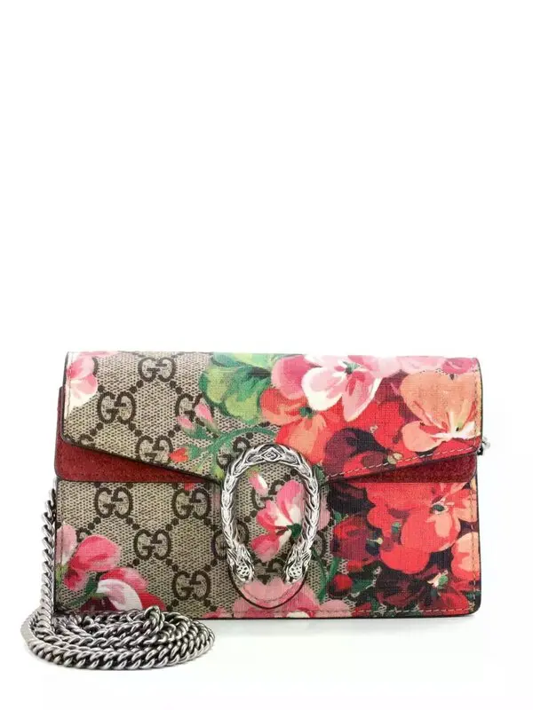 Gucci Dionysus Blooms Print Gg Coated Canvas Super Mini Crossbody Bag - Brown