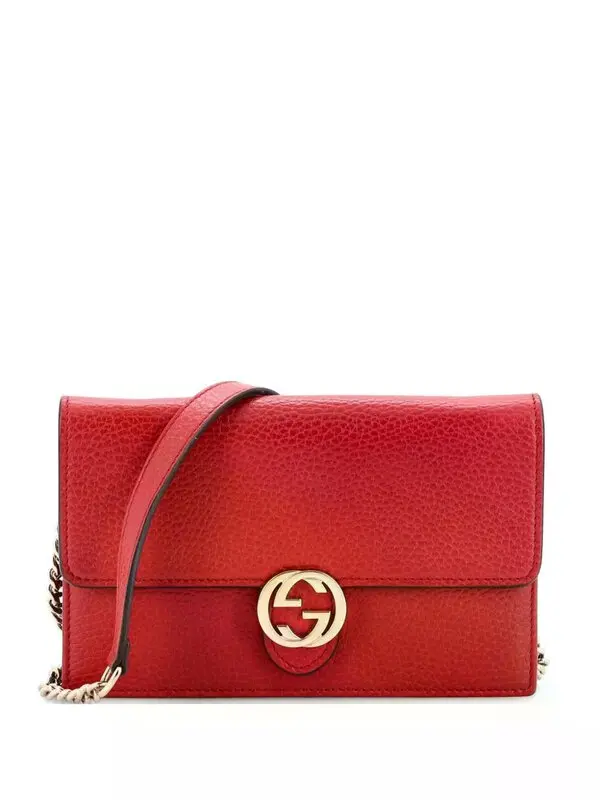 Gucci Interlocking Wallet On Chain Leather Crossbody Bag - Red