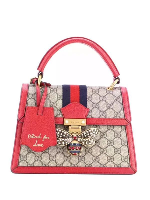 Gucci Queen Margaret Top Handle Bag Gg Coated Canvas Small Satchel - Red