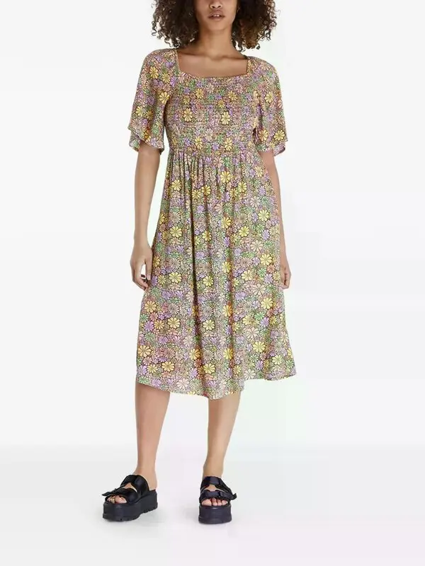 Roxy Floral Print Square Neck Flared Sleeve Dress