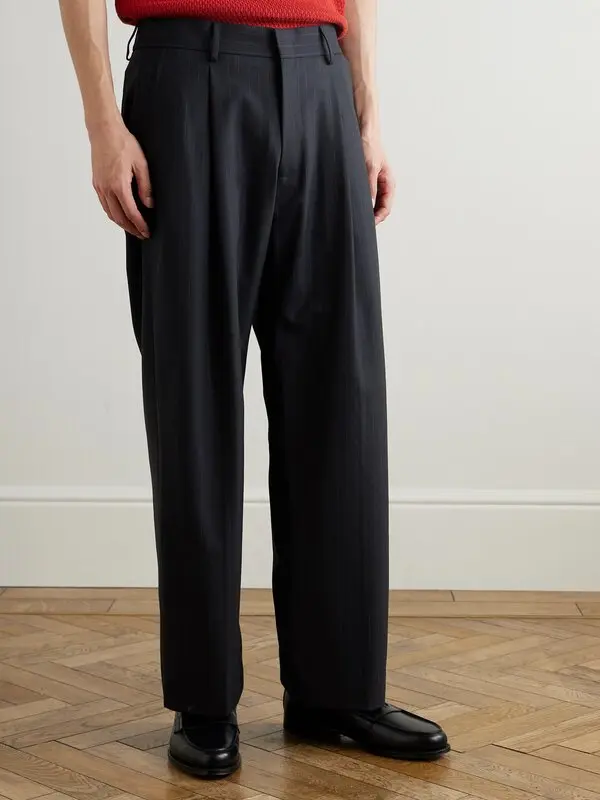 Nn07 Wide-leg Pleated Pinstriped Woven Trousers - Blue