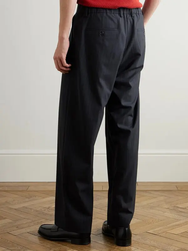 Nn07 Wide-leg Pleated Pinstriped Woven Trousers - Blue