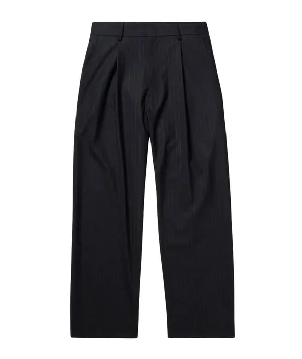 Nn07 Kay 10037 Wide-leg Pleated Pinstriped Trousers - Blue