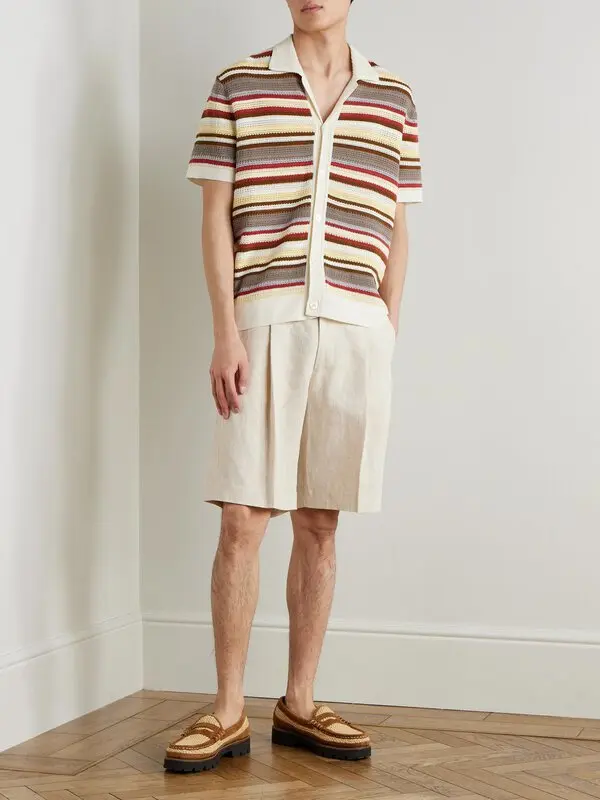 Nn07 Lars 60019 Camp-collar Striped Organic Cotton Shirt