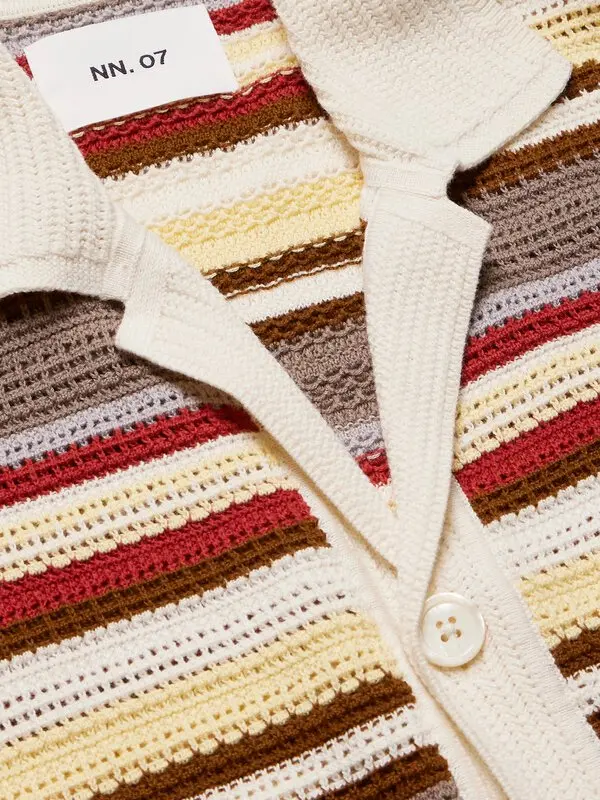 Nn07 Lars 60019 Camp-collar Striped Organic Cotton Shirt