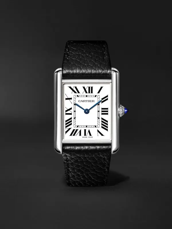 CARTIER Tank Must De Solarbeat™ 33.7mm Stainless Steel And Leather Watch - White