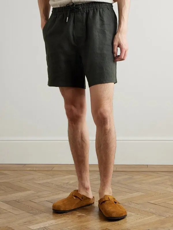 Nn07 Gregor 1454 Straight-leg Linen Drawstring Shorts - Green