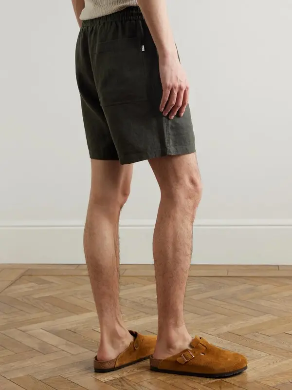 Nn07 Gregor 1454 Straight-leg Linen Drawstring Shorts - Green