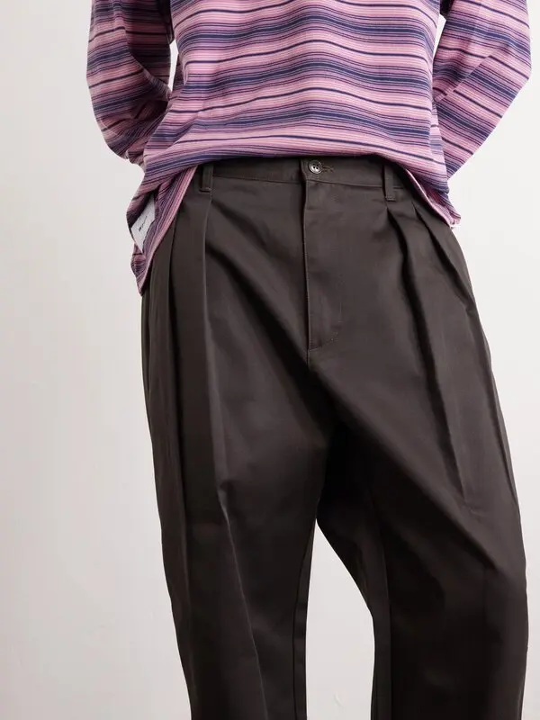 WTAPS Straight-leg Pleated Twill Trousers - Brown