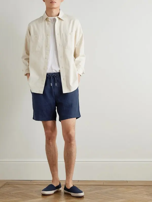 Nn07 Gregor 1454 Straight-leg Linen Drawstring Shorts - Blue