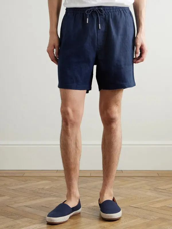Nn07 Gregor 1454 Straight-leg Linen Drawstring Shorts - Blue