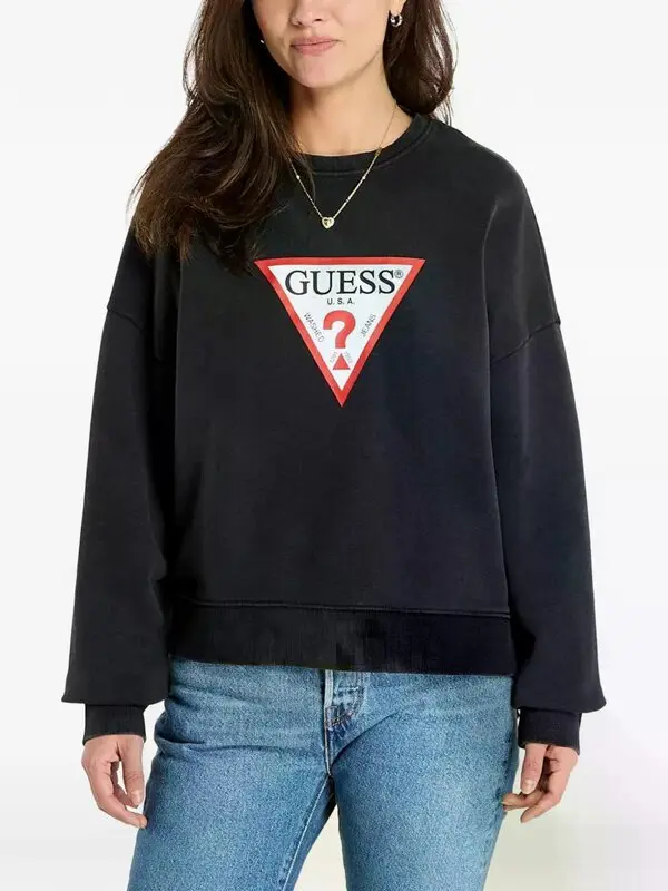 Guess Logo Print Crewneck Sweatshirt - Black