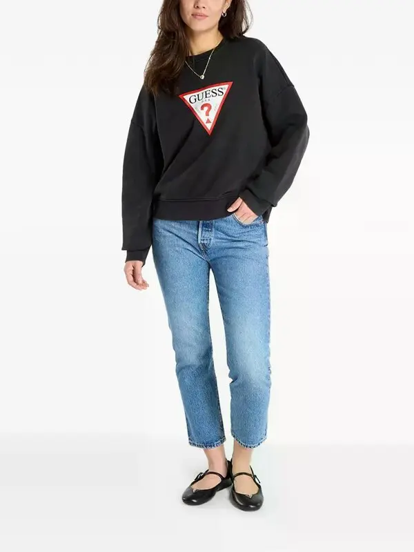 Guess Logo Print Crewneck Sweatshirt - Black