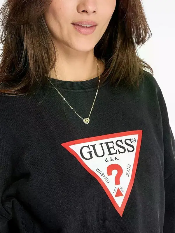 Guess Logo Print Crewneck Sweatshirt - Black